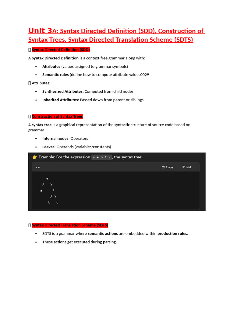 Unit 3,4,5 Compiler - Design Notes | PDF | Parsing | Syntax