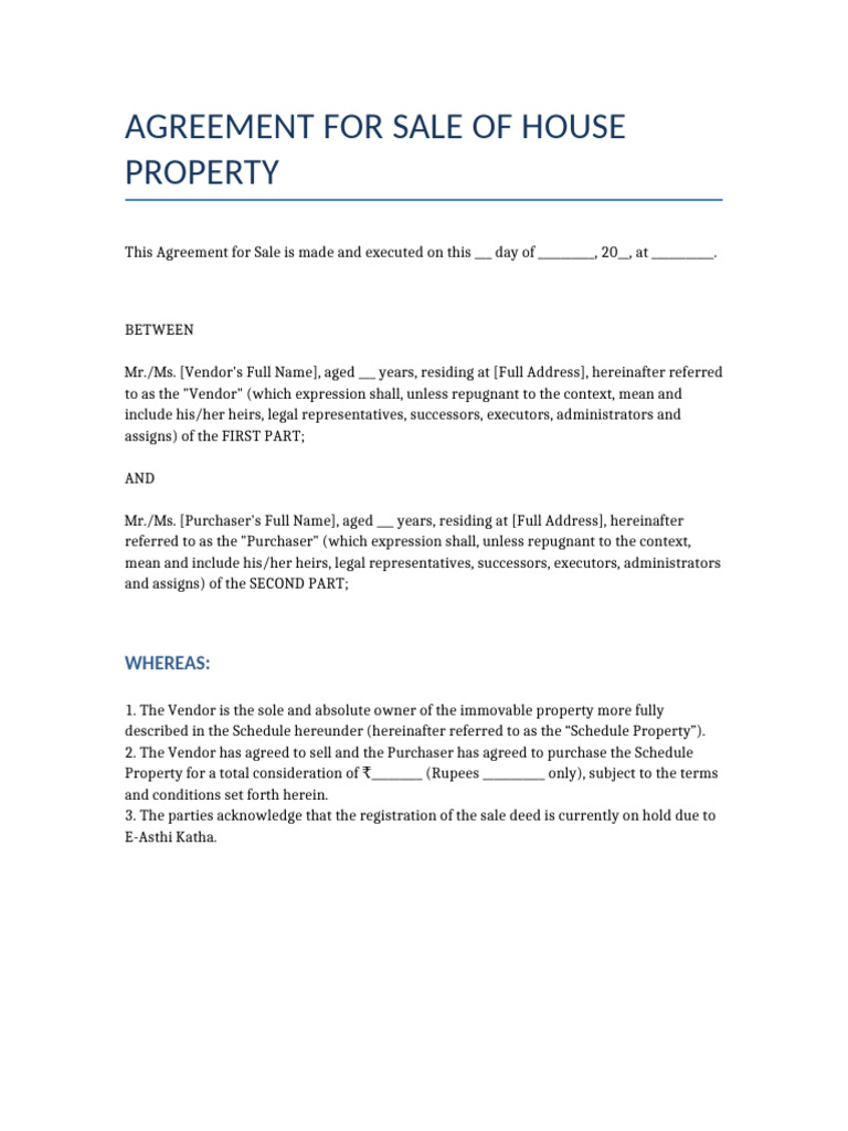 House Sale Agreement Template | PDF | Indemnity | Arbitration