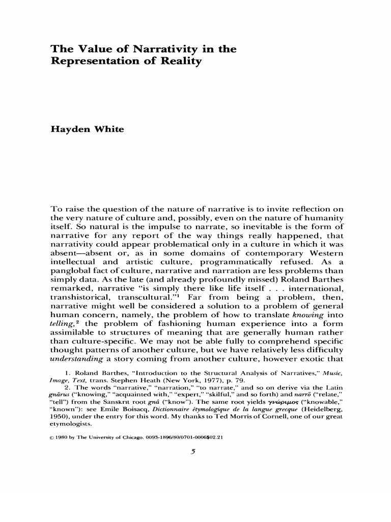Value-of-Narrative White | PDF | Narrative | Historiography