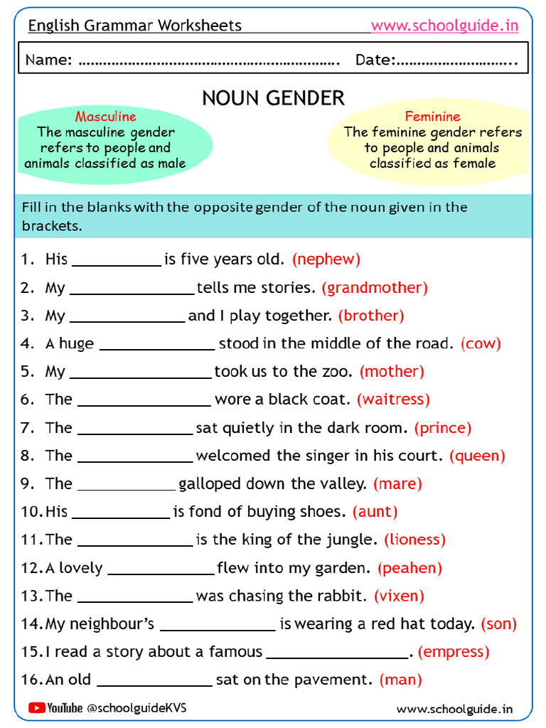 Noun Gender Worksheet 2 | PDF