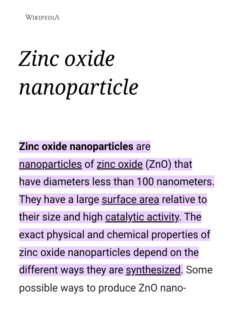 Zinc Oxide Nanoparticle - Wikipedia | PDF | Zinc Oxide | Nanomaterials