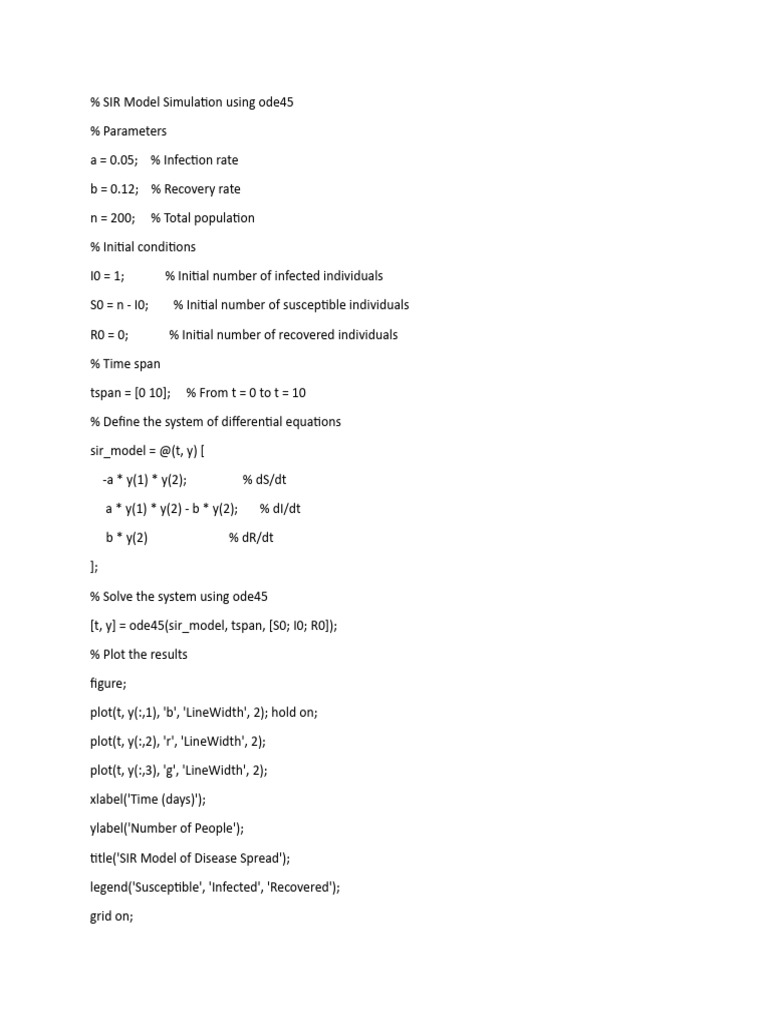 SIR Model Simulation Using Ode45 | PDF