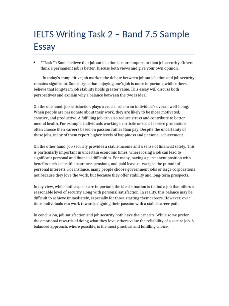 IELTS Writing Task 2 Band 7 5 Job Satisfaction Vs Security | PDF