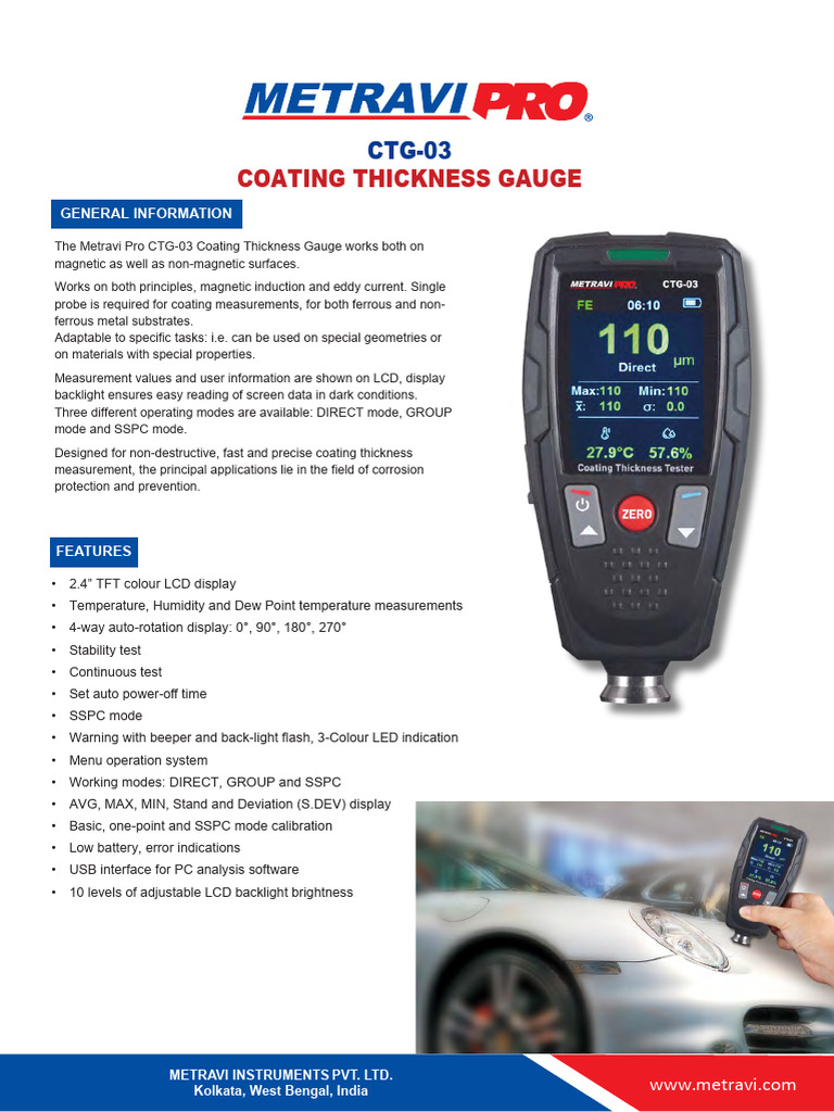 Metravi PRO CTG 03 Coating Thickness Gauge With USB Interface Catalogue | PDF | Liquid Crystal ...