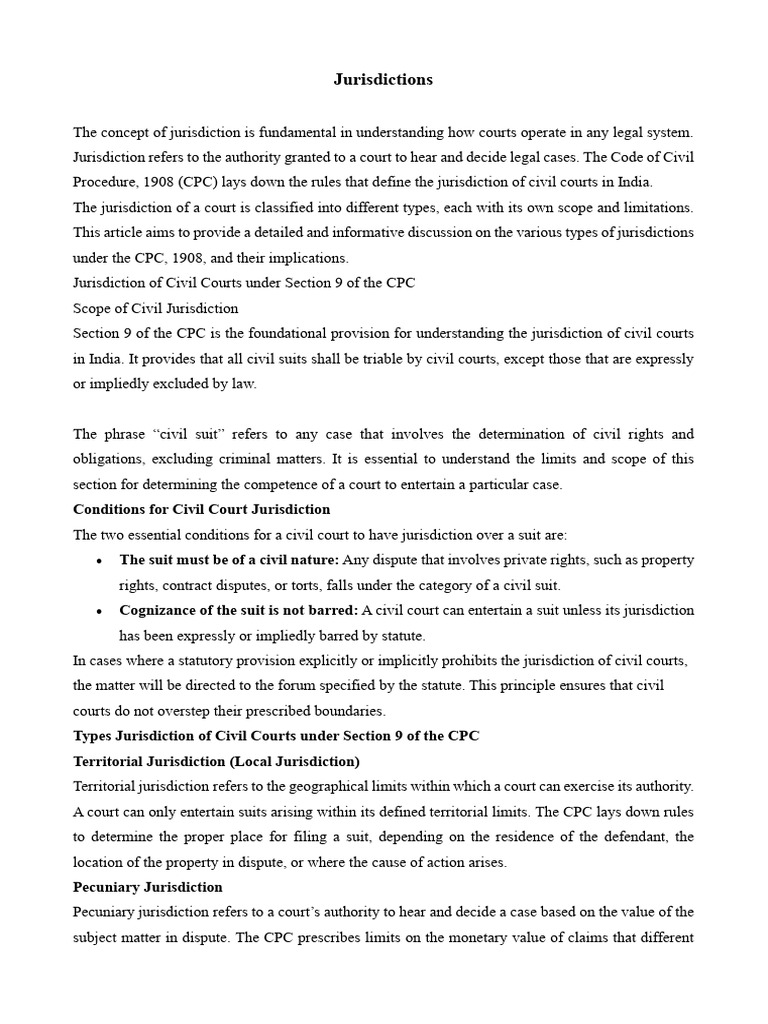 Jurisdiction of Civil Courts Under CPC | PDF | Jurisdiction | Lawsuit