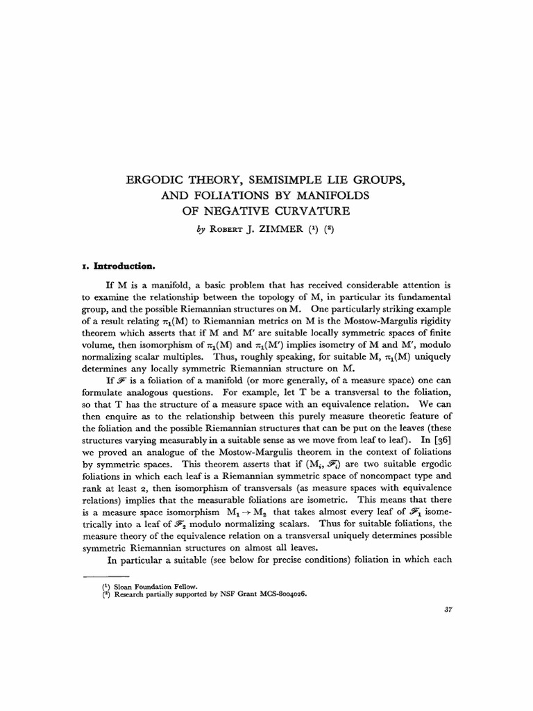 Ergodic Theory, Semisimple Lie Groups and Foliations by Manifolds of ...