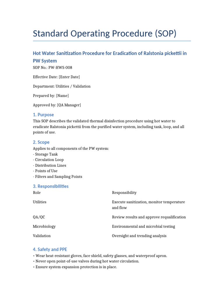 Hot Water Sanitization SOP | PDF | Water Heating | Water