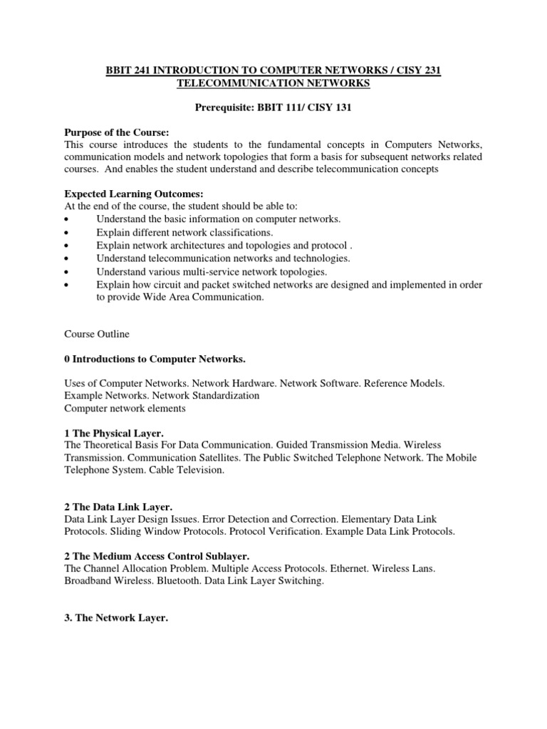 BBIT 241 Introduction To Computer Networks | PDF | Communications Protocols | Computer Network