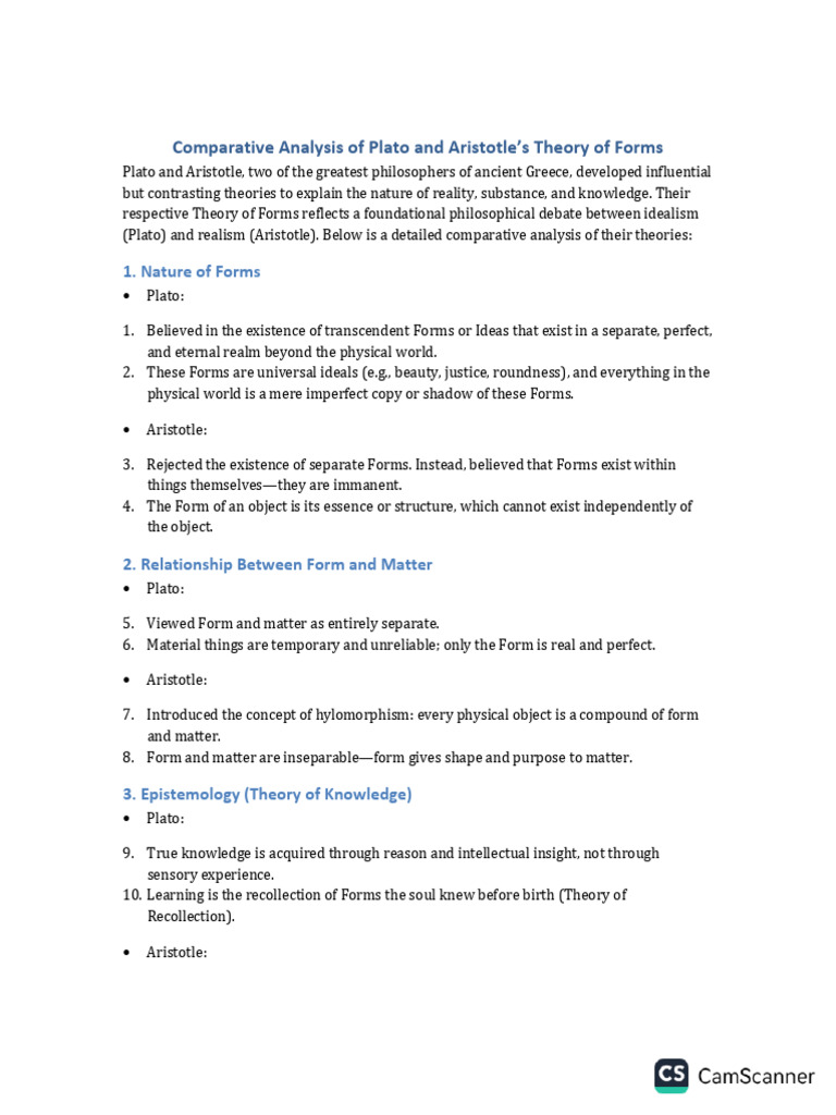 Comparative Analysis Plato Aristotle Theory of Forms | PDF | Aristotle ...