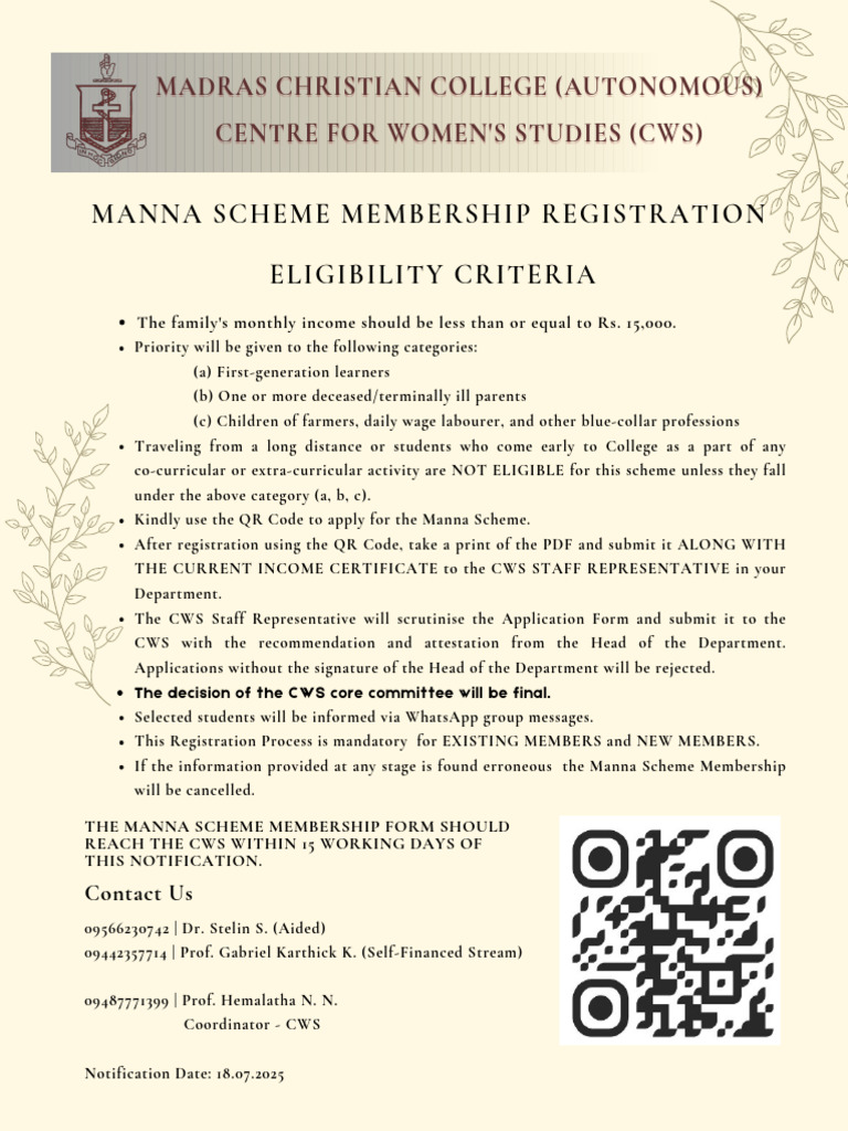 Manna Scheme AY 2025-26 (CWS) | PDF