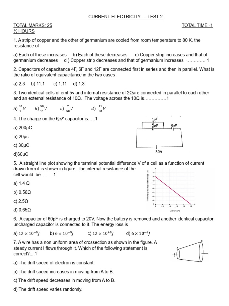 Current Electricity . .Test 2 | PDF | Capacitor | Capacitance