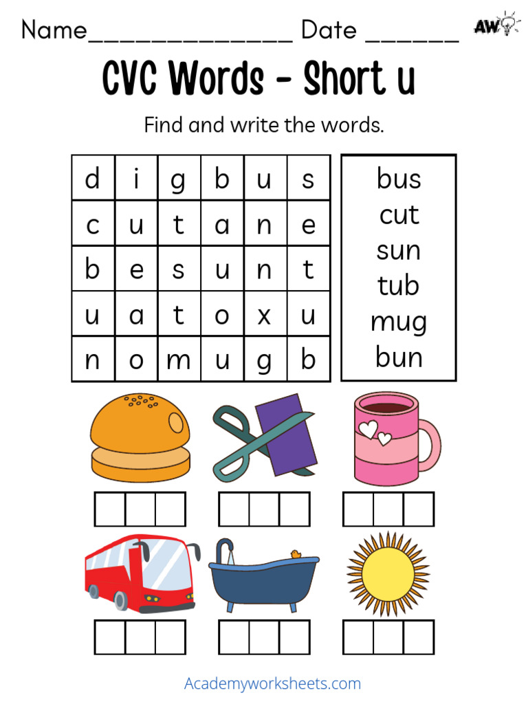 CVC Short Vowel U Worksheet 1 1 | PDF