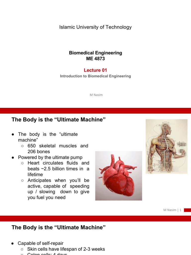 Lecture - 1-Introduction To BME | PDF | Biomaterial | Biomedical Engineering
