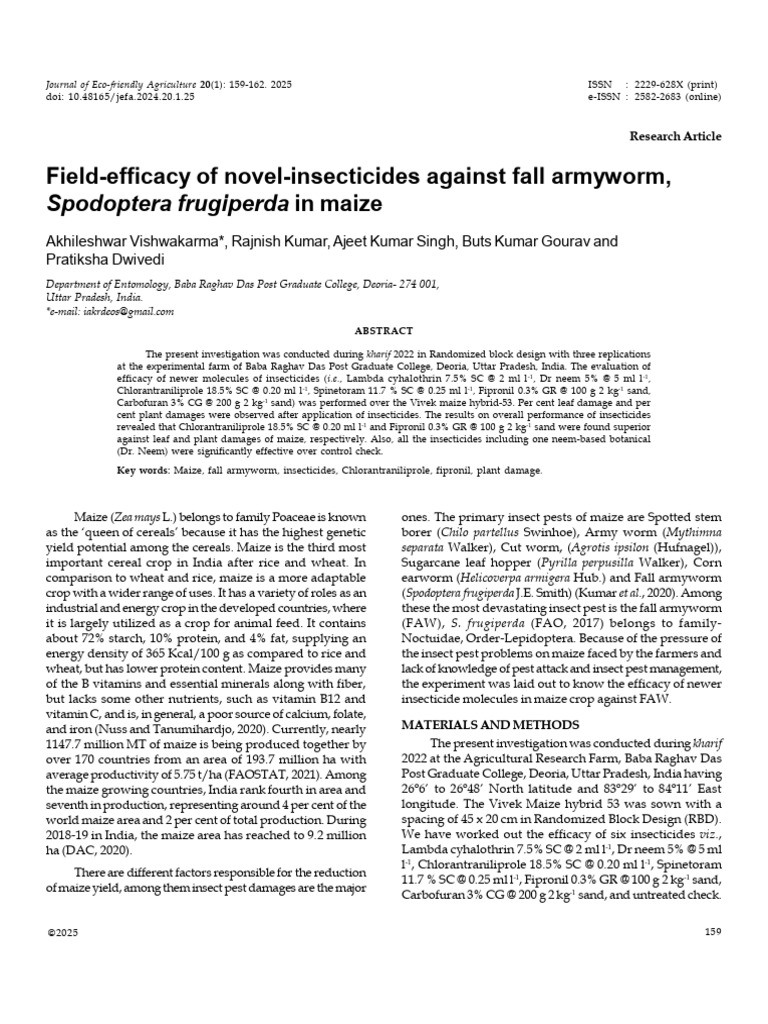 Field Efficacy of Novel Insecticides Aga | PDF | Cereals | Wheat