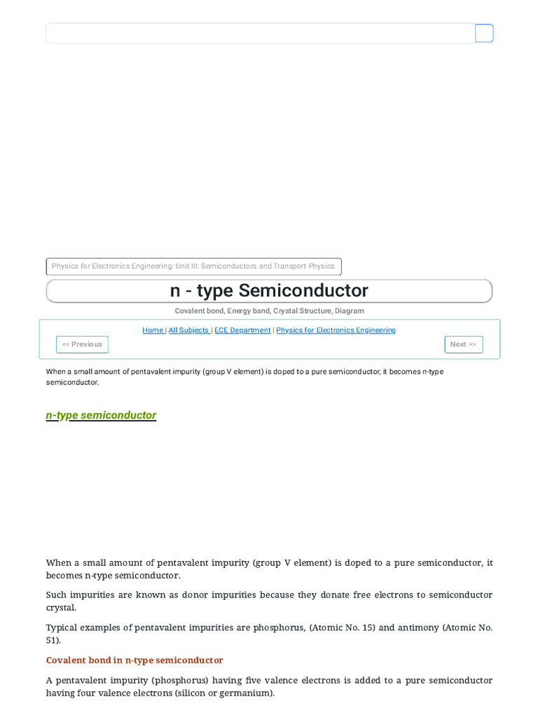 N - Type Semiconductor - Covalent Bond, Energy Band, Crystal Structure ...