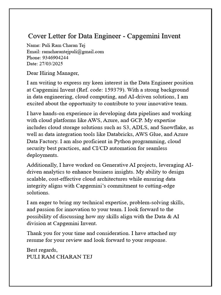 Capgemini Cover Letter | PDF