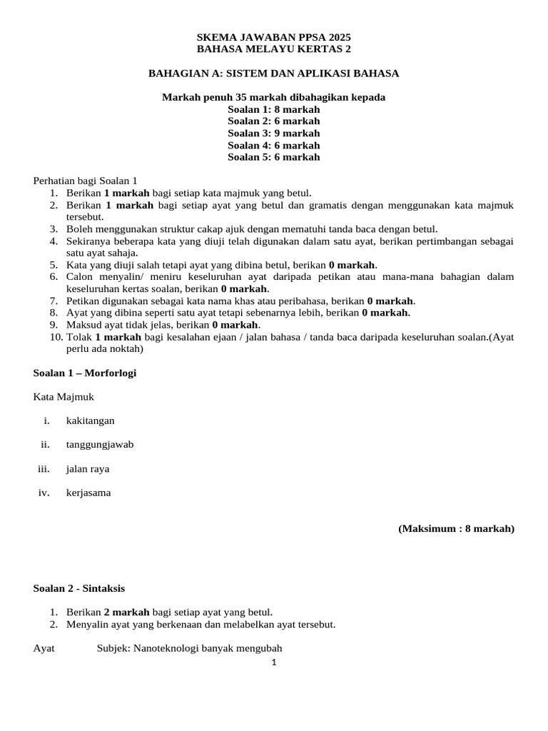 Skema Jawaban Bahasa Melayu Kertas 2 Tingkatan 4 Ppsa 2025 | PDF