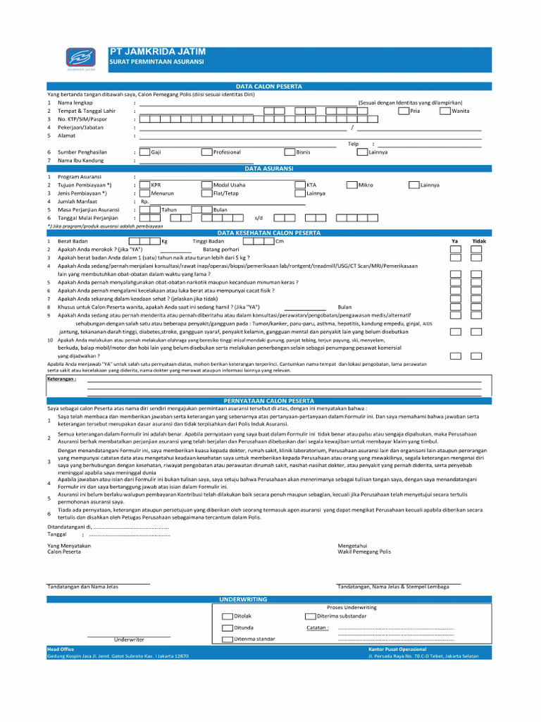 Form Asuransi - Sppa Jamkrida Jatim | PDF