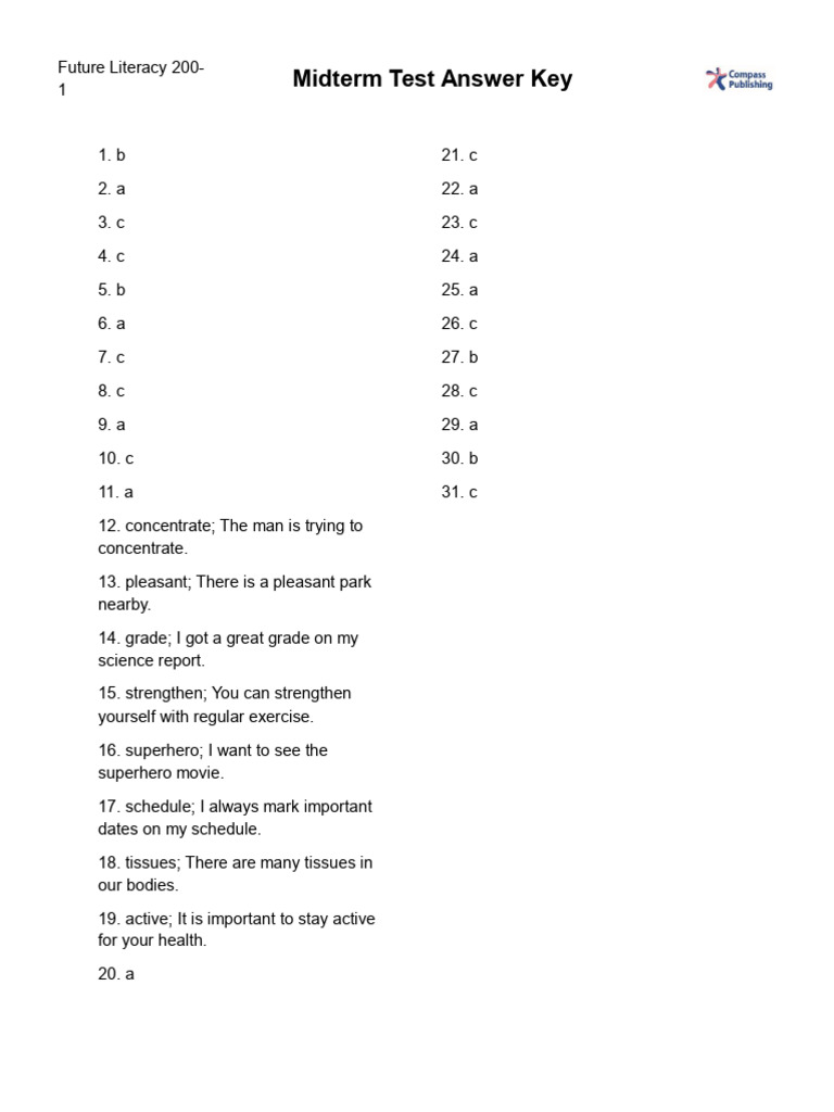 Future Literacy 200-1 Midterm Test Answer Key | PDF