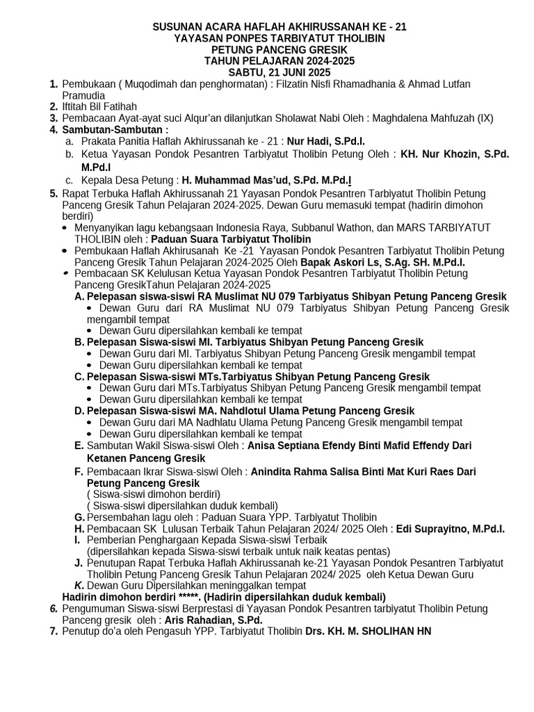 Susunan Acara Wisuda Purna Siswa | PDF