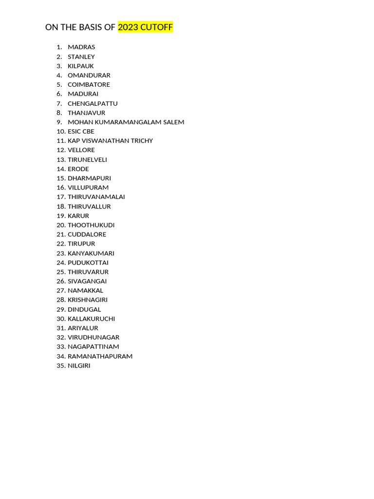2023 Cutoff Basis Ranking | PDF