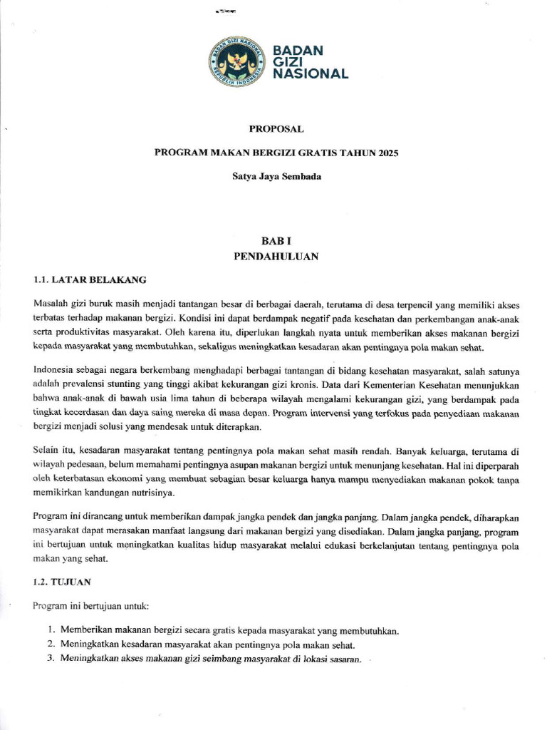 Proposal MBG 2025 Yayasan Satya Jaya Sembada-1 | PDF