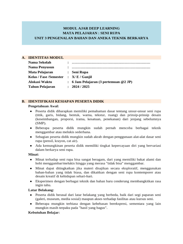 Pengenalan Bahan Dan Aneka Teknik Berkarya | PDF