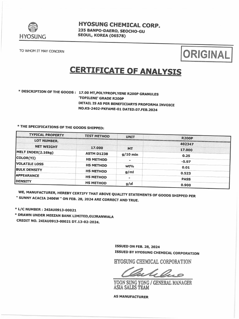 Certificate of Analysis | PDF