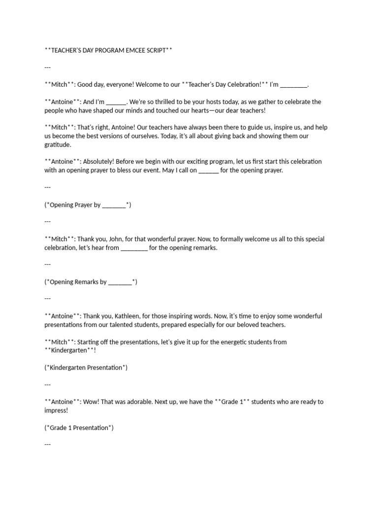 Teacher's Day Emcee Script Guide | PDF