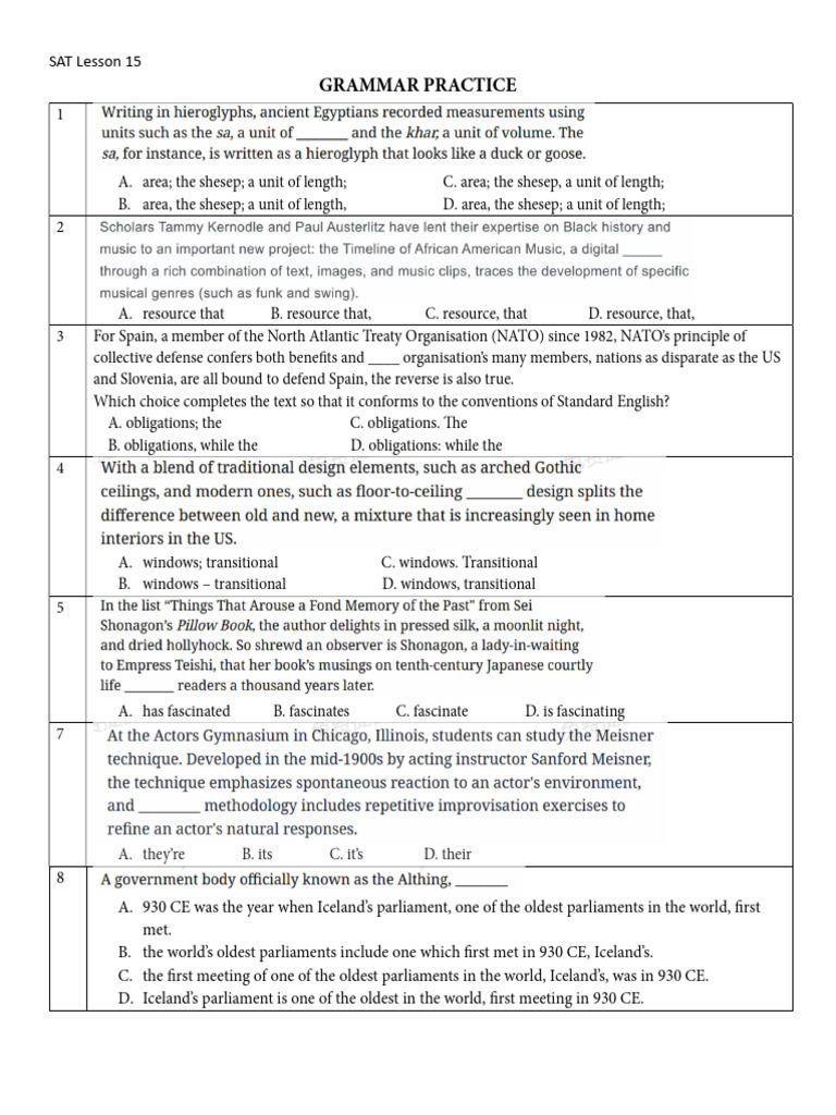 SAT Lesson 15 - Grammar Practice | PDF | Asteroid | Meteoroid