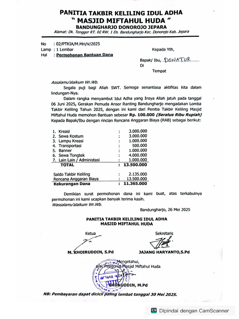 Permohonan Dana Takbir Keliling (1) | PDF