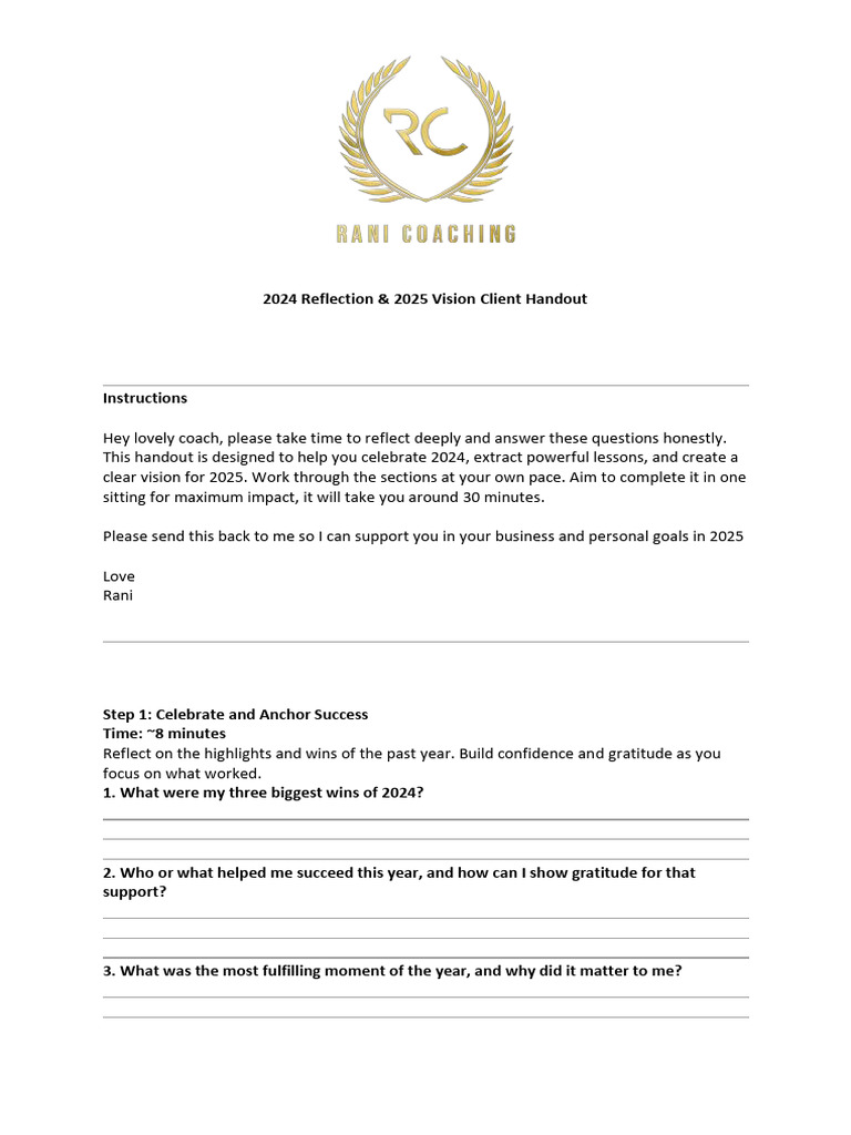 Rani Coaching-Reflection 2024:2025 Vision | PDF