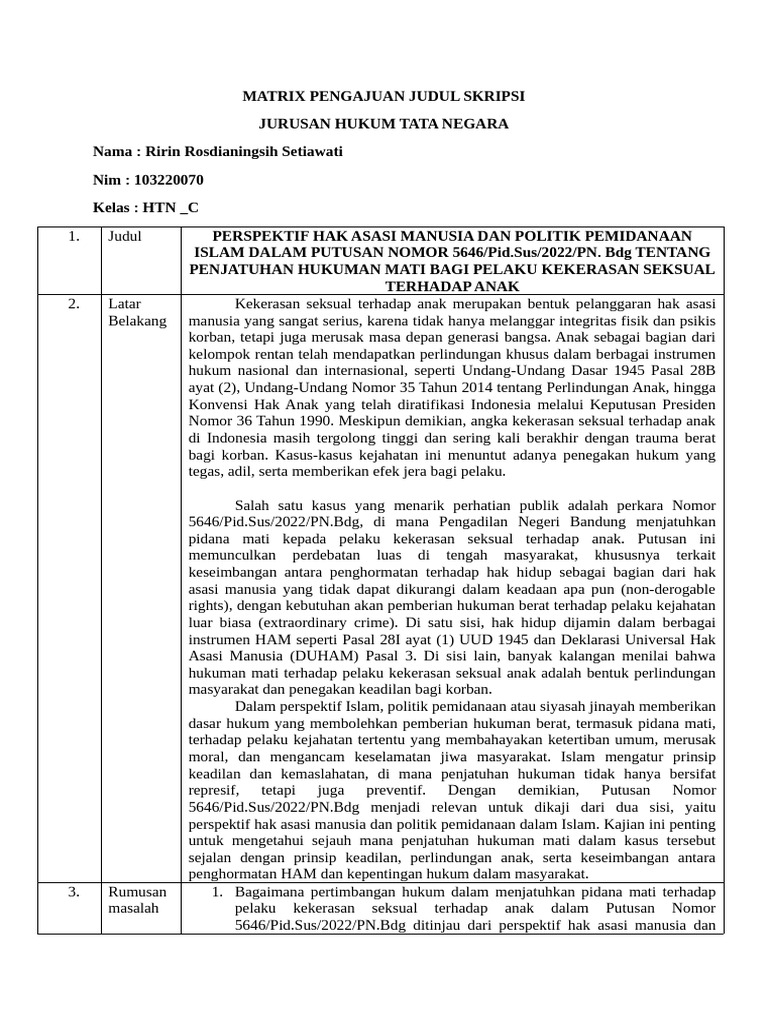 Matrix Pengajuan Judul Skripsi | PDF