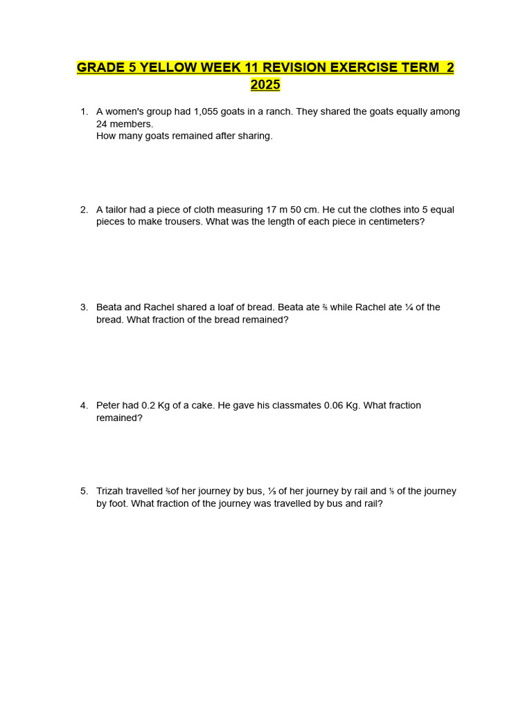 Grade 5 Revision Exercise Term 2 2025 | PDF