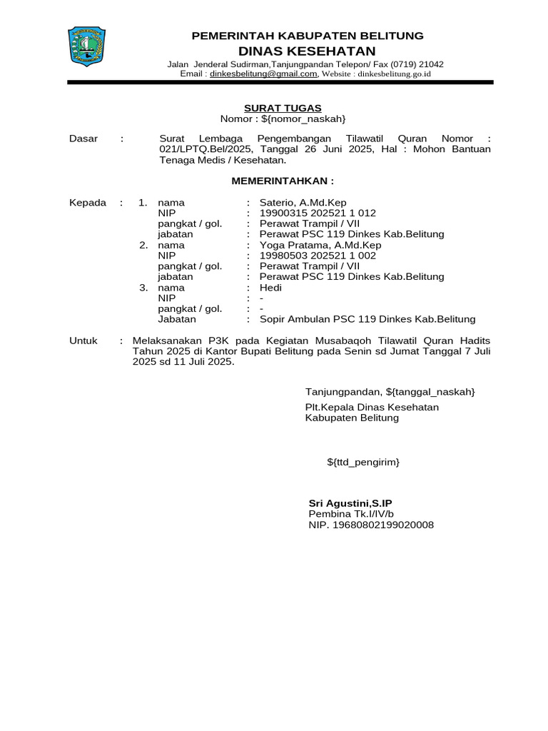 Surat Tugas Tenaga Medis Musabaqoh 2025 | PDF