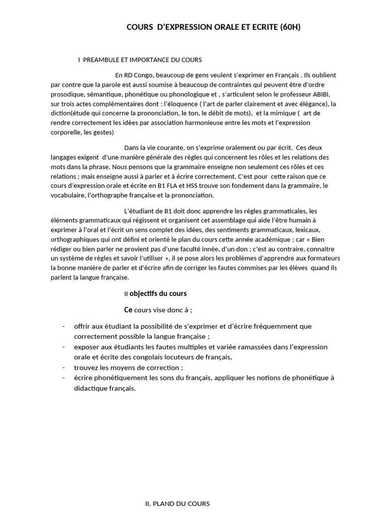 Cours d'expression orale et écrite | PDF | Phonétique | Langue française