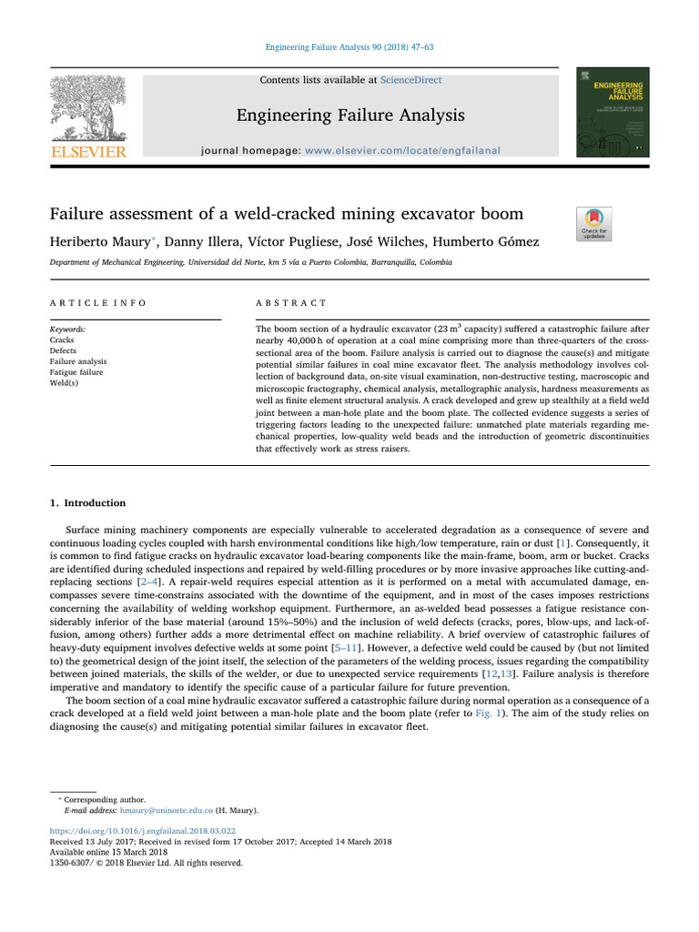 Failure Assessment of A Weld-Cracked Mining Excavator Boom | PDF ...