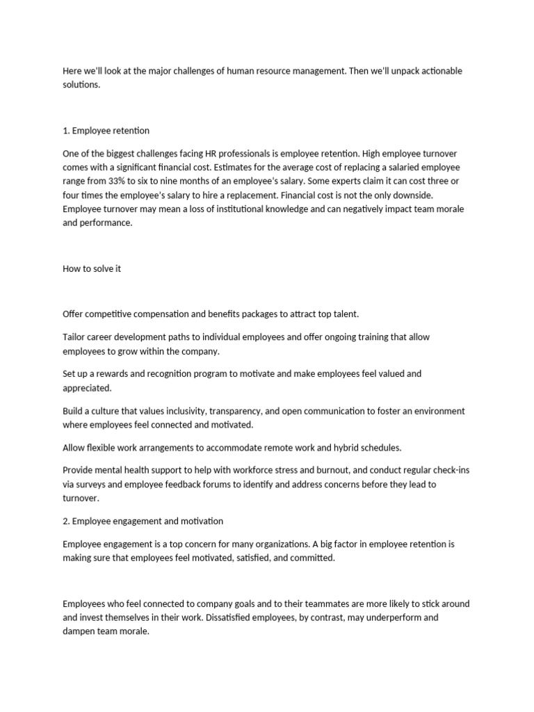 HR Challenges and How To Solve | PDF | Employee Retention | Employment