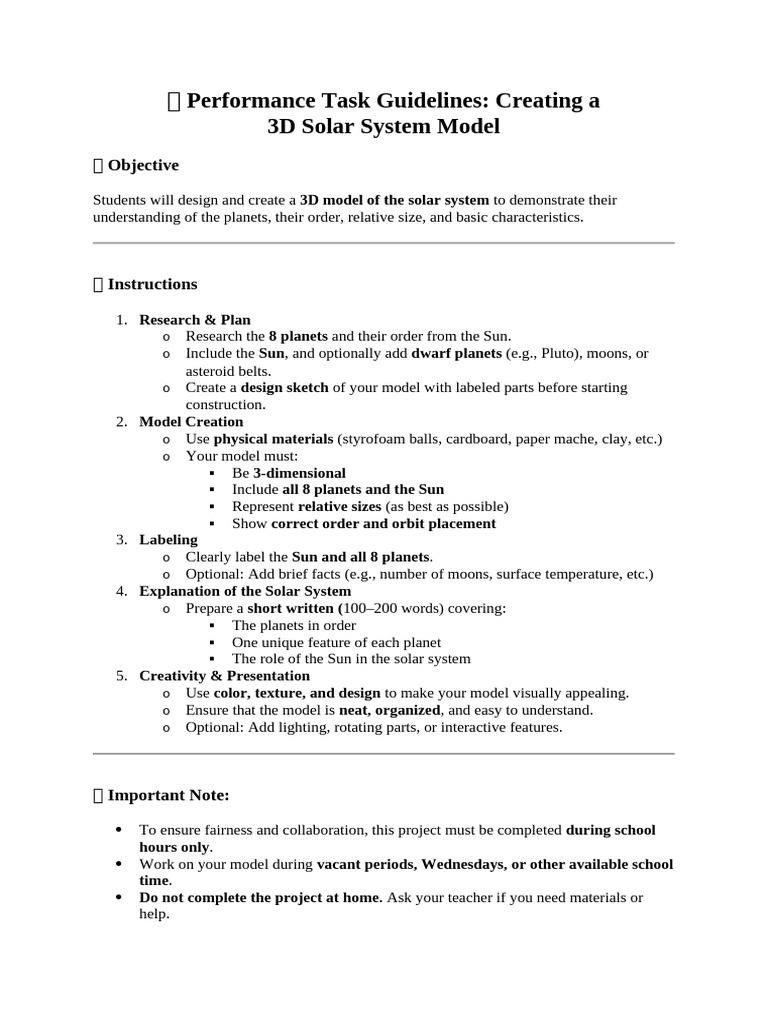 Earth and Life Performance Task Guidelines and Rubrics | PDF | Planets ...