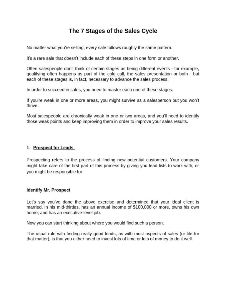7 Stages of the Sales Cycle Explained | PDF | Sales