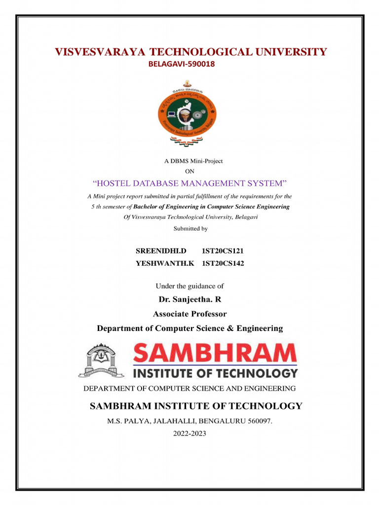 Hostel Management System DBMS Project | PDF