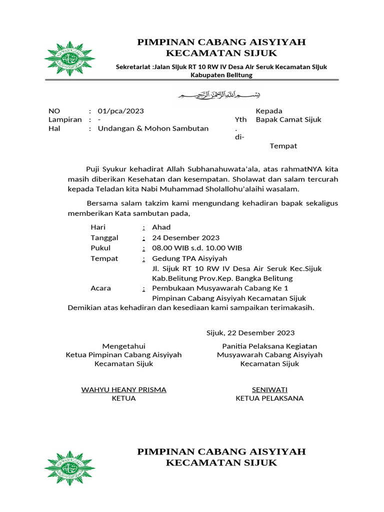 Undangan Muscab Aisyiyah | PDF