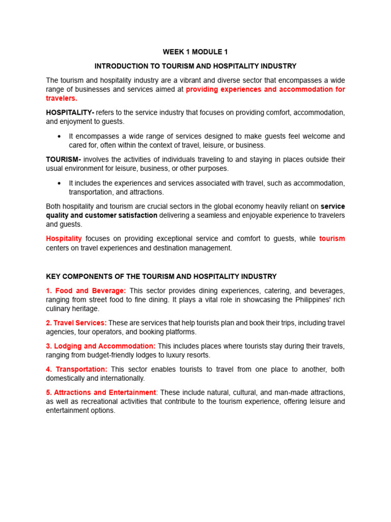 Module 1 - Introduction To Tourism and Hospitality Industry | PDF ...