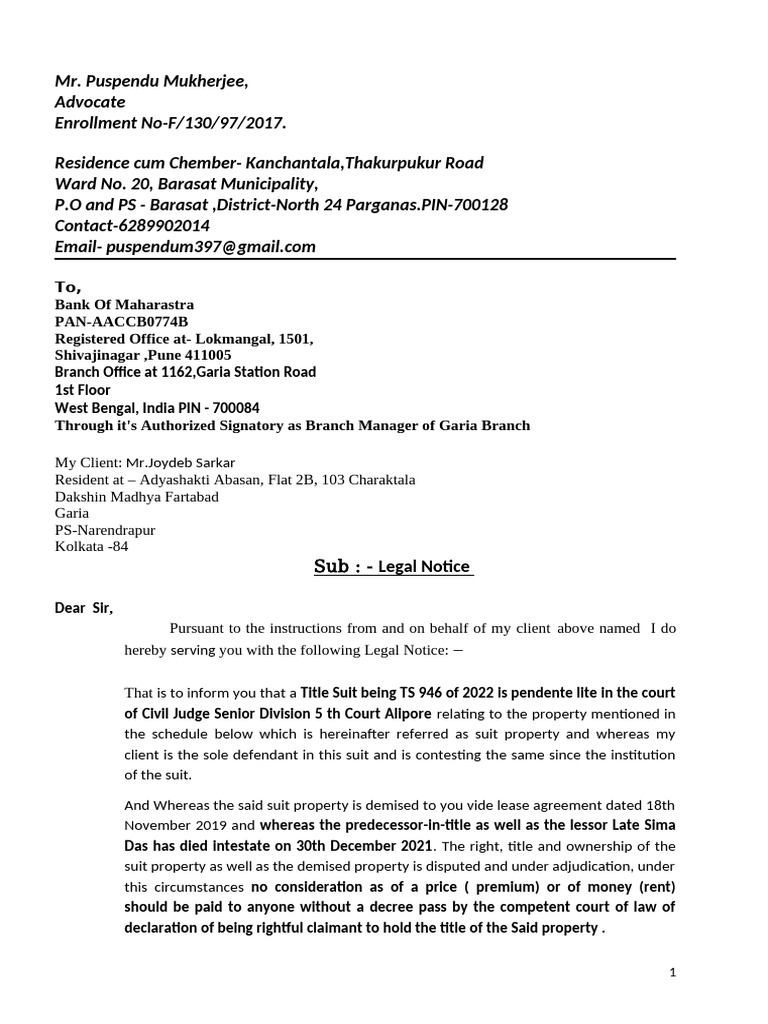 Legal Notice For Jaydeb Sarkar | PDF | Justice | Crime & Violence