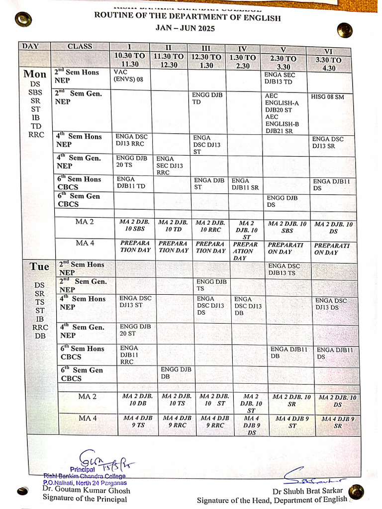 Routine Jan Jun 2025 English | PDF
