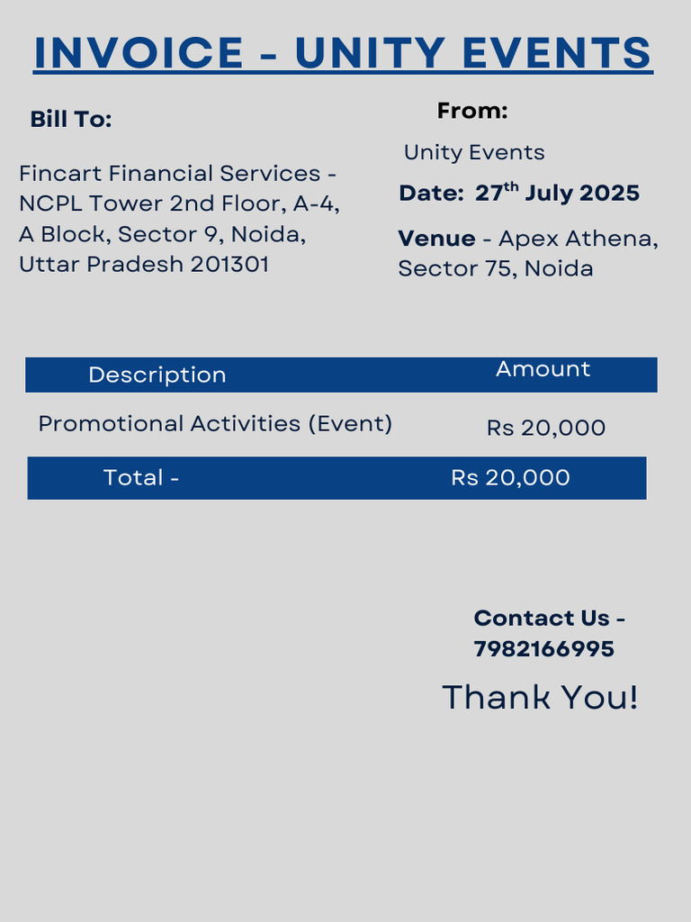 Unity Events - Invoice Fincart | PDF
