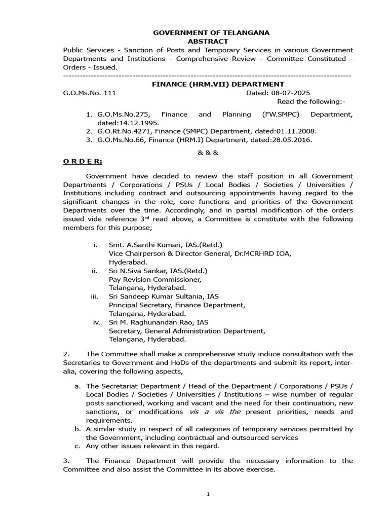 Telangana Finance Department Review Order | PDF | Government
