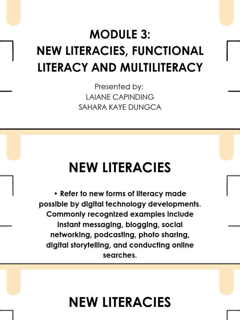 Module 3 New Literacies, Functional Literacy and Multiliteracy | PDF | Literacy | Teachers