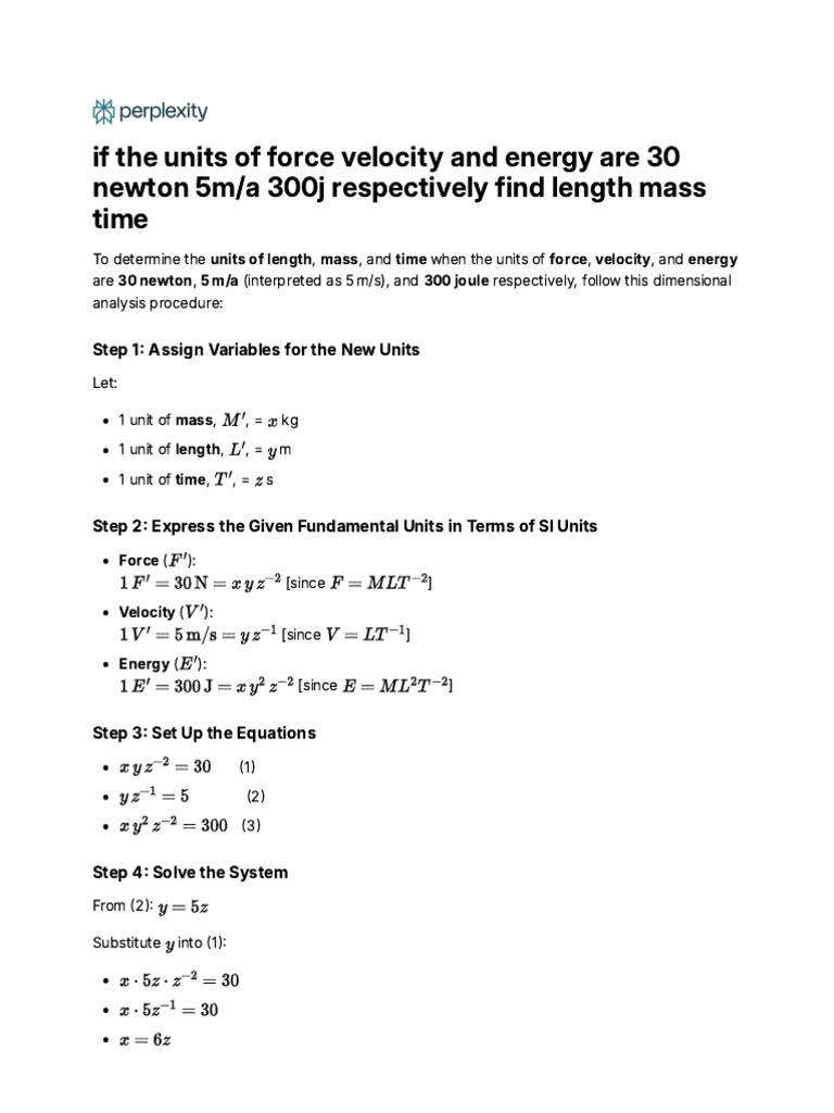 If The Units of Force Velocity and Energy Are 30 N | PDF