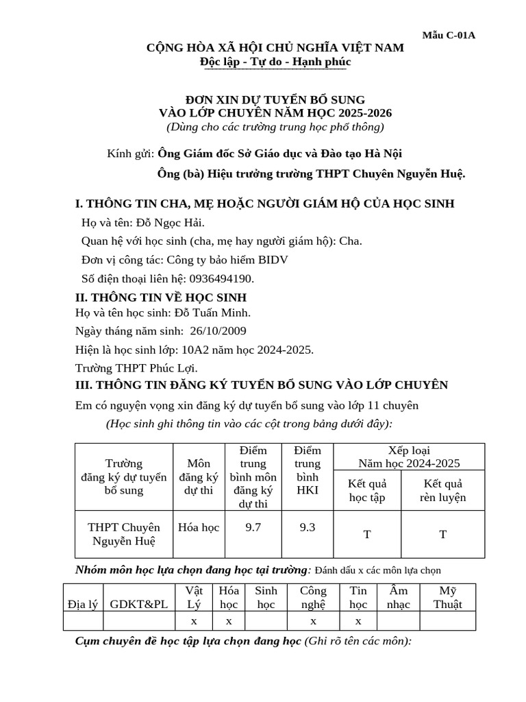 4.mau C 01 Don Xin Du Thi Tuyen BS Chuyen SB | PDF